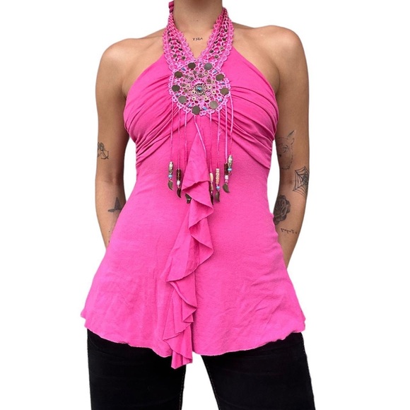 Vintage | Tops | Vintage Beaded Pink Halter Top | Poshmark